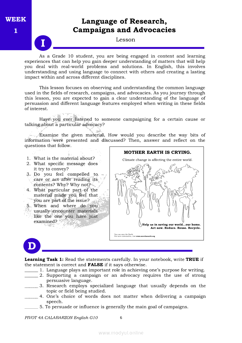 English 10 Second Quarter Module PIVOT Grade 10 Modules English 10 Second Quarter Module PIVOT Grade 10 Modules