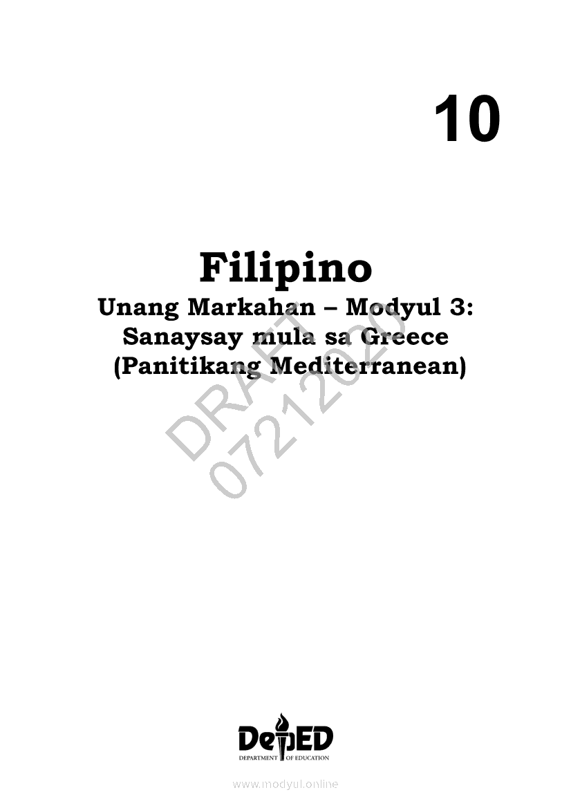 Filipino 10 Modyul 3 Sanaysay Mula Sa Greece Panitikang Mediterranean