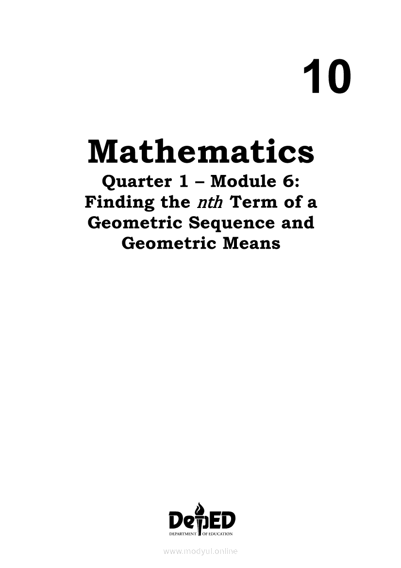 Math 10 Module 6 Finding The Nth Term Of A Geometric Sequence And